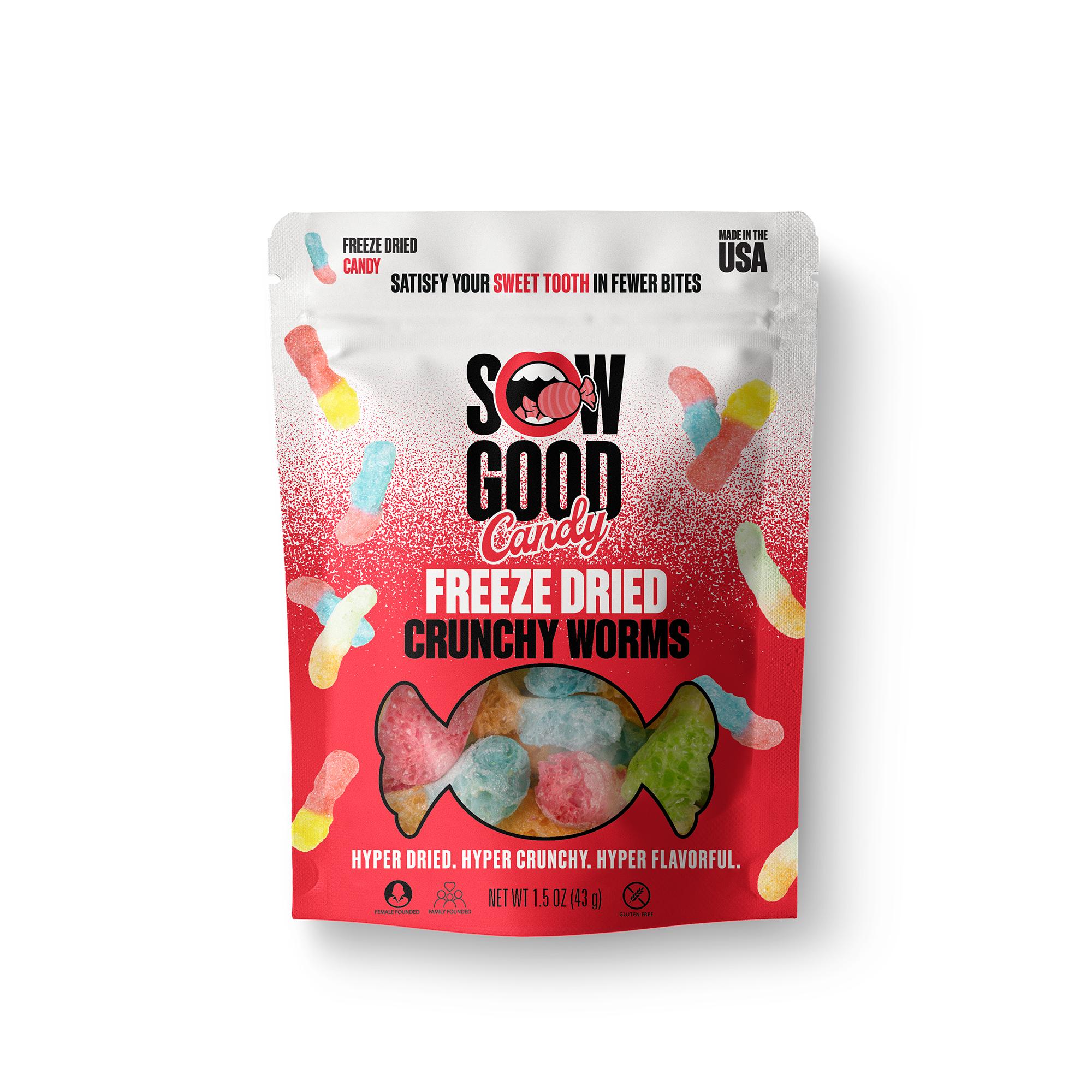 Sow Good Candy Freeze Dried Crunchy Worms, 1.5oz | Albanese Confectionery