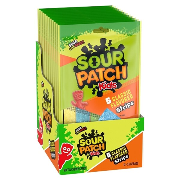 Sour Patch Kids Strips 3.5oz Peg Bag 12ct | Albanese Confectionery