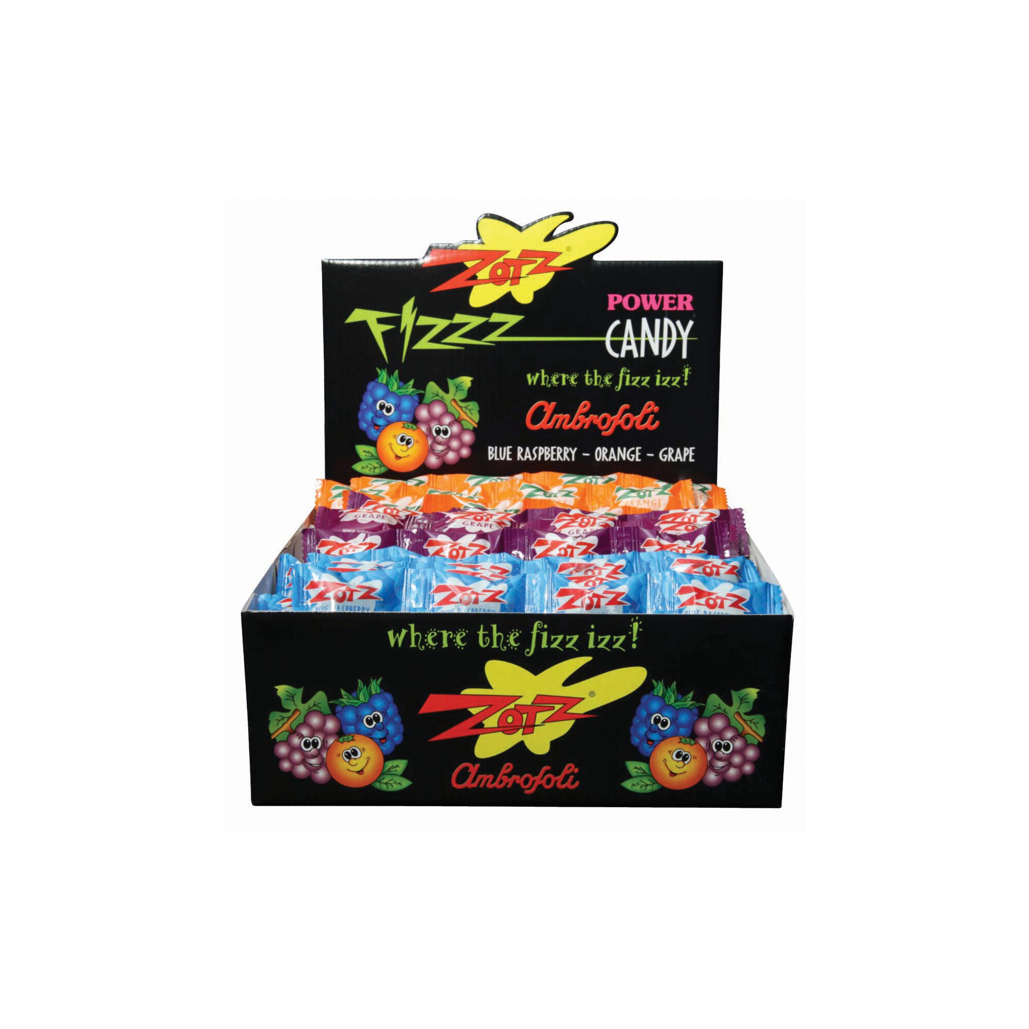 Zotz® Blue Raspberry, Orange, Grape | Albanese Confectionery